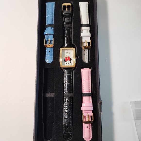 Disney | Accessories | Disney Watch Band Set Minnie Mouse Leather 4 ...